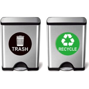 vilehubju recycle sticker for trash can，6pcs self adhesive trash logo sticker waterproof pvc trash can label for trash cans garbage containers recycling bins (green, black, 5 x 5 inches round)