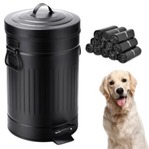 umtiti dog poop trash can with lid for outdoors，12-liter trash can with 180pcs black plastic bags, pet waste container，black-y+180bk