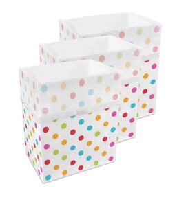 clean cubes 13 gallon disposable trash cans (3-pack). reusable garbage and recycling bins for parties, events, and more (polka dot - 18" tall x 14" wide 10" deep)