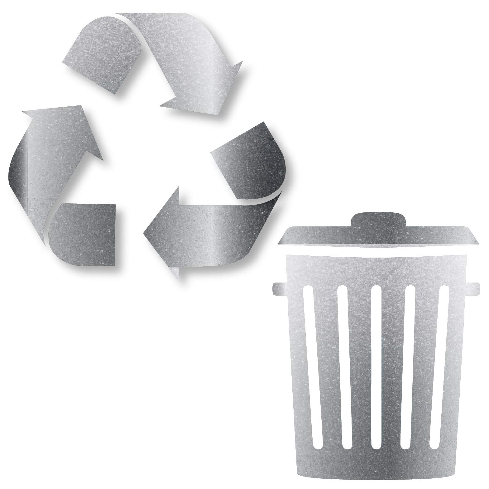 Recycle and Trash Sticker Logo Style Symbol to Organize Trash cans or Garbage containers and bins - Contour Cut Decal Sticker (XSmall, Metallic Silver)