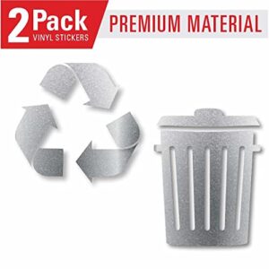 Recycle and Trash Sticker Logo Style Symbol to Organize Trash cans or Garbage containers and bins - Contour Cut Decal Sticker (XSmall, Metallic Silver)