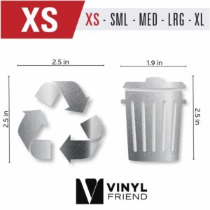 Recycle and Trash Sticker Logo Style Symbol to Organize Trash cans or Garbage containers and bins - Contour Cut Decal Sticker (XSmall, Metallic Silver)