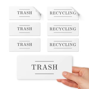 trash and recycling stickers for trash can - set of 6 - more colors - recycle and trash stickers - recycling labels - recycle decals for garbage cans - recycle sticker for trash can (white)