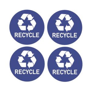 Recycle & Trash Stickers (Pack of 4) Indoor & Outdoor Decals Recycle & Trash Symbols Sticker 4 * 4 Inches (Blue Recycle)