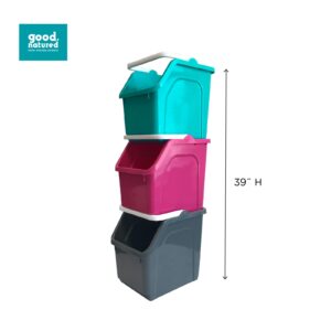 good natured Stackable Recycle Bin with Handle - 6 Gallon / 25 Liter - Kitchen, Home & Indoor Use - Compact & Small Recycling Bins 3 Pack