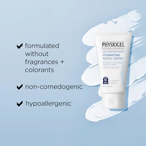 Physiogel Hydrating Facial Cream Moisturizer, Provides 72 hrs of Hydration for Normal to Dry Sensitive Skin, Fragrance Free, Strengthens Skin Barrier, Face Cream for Men & Women, Ceramide, Squalane