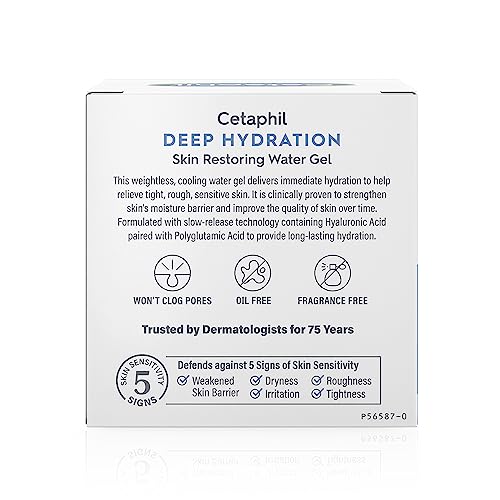 Cetaphil Deep Hydration Skin Restoring Water Gel with Hyaluronic and Polygutamic Acid, Face Moisturizer, 72 Hour Hydration, For Dry, Dehydrated Sensitive Skin, Fragrance Free, 1.7 oz, Fragrance Free