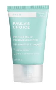 paula's choice calm intensive moisturizer for dry + sensitive skin, calms + soothes redness, suitable for rosacea-prone & eczema-prone skin, fragrance-free & paraben-free, 2 fl oz.