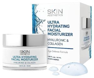 skin aesthetics hyaluronic & collagen daily face moisturizer - dermatologist tested - deeply moisturizes, anti-aging hydrating day cream - cruelty free korean skin care for all skin types - 1.69 oz