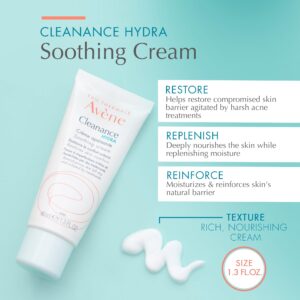 Eau Thermale Avène Cleanance HYDRA Soothing Cream, Rich Moisturizer, Adjunctive Care for Drying Acne Treatments, 1.3 oz.