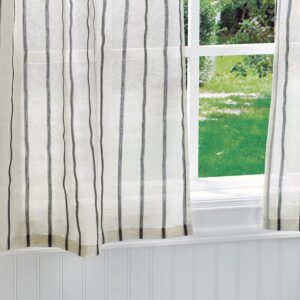 Martha Stewart Laguna Stripe Semi-Sheer Tie Tab Window Curtain Valance and Tiers Set, Grey