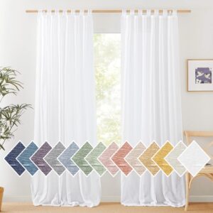 nicetown white linen curtains 84 inch length, tab top soft semi sheer flax window treatments privacy with light filtering vertical drapes for bedroom/living room, w52 x l84, 2 panels