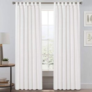 PrinceDeco Natural Linen Curtains 84 Inches Long Tab Top Curtains for Bedroom Light Filtering Window Treatments Panels Breathable and Airy Drapes for Living Room - Set 2 Panels, Off White