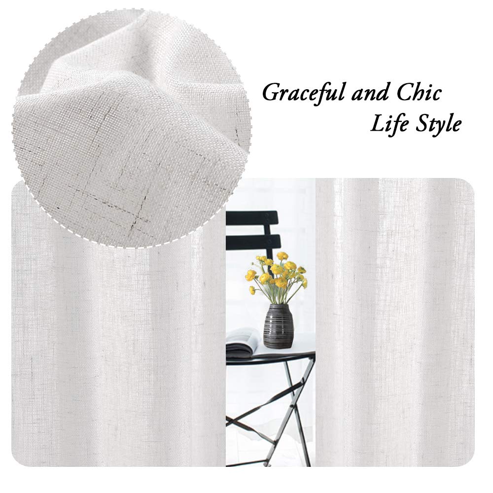 PrinceDeco Natural Linen Curtains 84 Inches Long Tab Top Curtains for Bedroom Light Filtering Window Treatments Panels Breathable and Airy Drapes for Living Room - Set 2 Panels, Off White