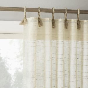 no. 918 claudia 2-pack slub stripe linen texture rope tab semi-sheer tie top curtain panel pair, 50" x 84", natural beige