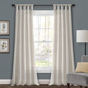 lush decor burlap knotted tab-top window curtain panel pair, 45"w x 84"l, light linen