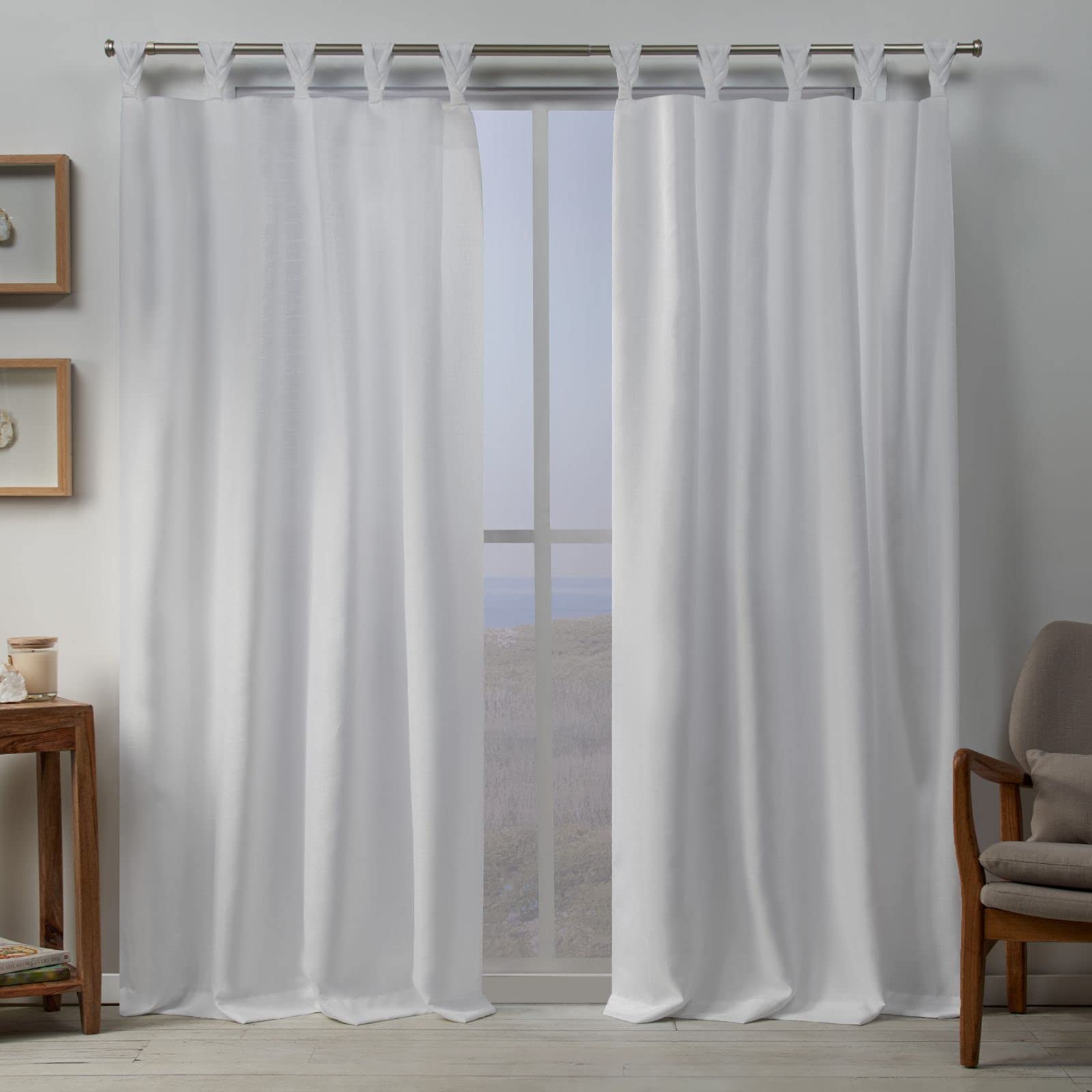 Exclusive Home Curtains EH8333-01 2-96L Loha Linen Braided Tab Top Curtain Panel Pair, 54x96, Winter White