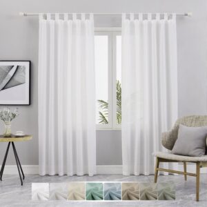 hoydumuia white linen curtains 84 inch length, tab top curtains 2 panels set, light filtering semi sheer linen drapes, high woven linen blended curtains for living room, bedroom, farmhouse 52x84 long