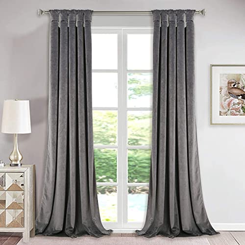 StangH Grey Velvet Curtains 84-inch - Twist Tab Top Design Blackout Drapes for Living Room/Bedroom Window Decor, W52 x L84-inch, 2 Panels