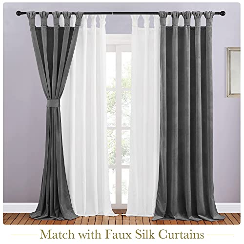 StangH Grey Velvet Curtains 84-inch - Twist Tab Top Design Blackout Drapes for Living Room/Bedroom Window Decor, W52 x L84-inch, 2 Panels