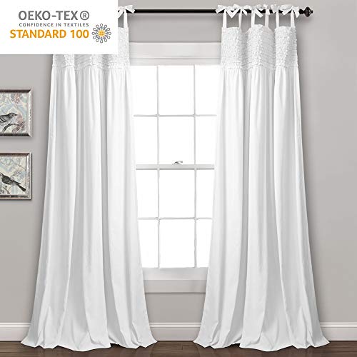 Lush Decor Lydia Curtains Ruffle Window Set for Living, Dining, Bedroom, 84 in L Panel Pair, White