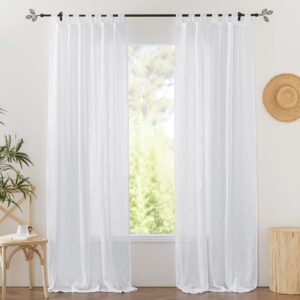 ryb home white sheer curtains for living room privacy semi sheer linen curtains light glare filtering for bedroom dining office window, 52 inches wide x 84 inches long, 2 panels, white