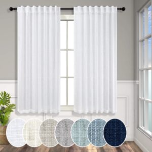 white back tab curtains 45 inch length for kitchen 2 panels set pocket light reducing semi sheer cotton look casual woven textured short cafe tier curtains for bathroom bedroom dining room 52x45 long