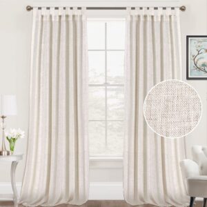 fantasdecor curtains 108 inch length 2 panels tab top for living room bedrrom light filtering linen textured window drapes neutral country rustic farmhouse boho shades, natural