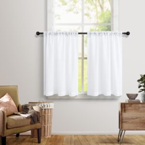 White Kitchen Cafe Curtains 24 Inch Length for Small Window Treatments 2 Panels Set Back Tab Pocket Top Tier Curtains Semi Sheer Linen Short Bathroom Curtains for Closet Door Coverings 30x24 Long