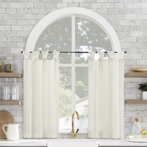 archaeo washed cotton small window twist tab cafe curtains, 52" x 45", ivory