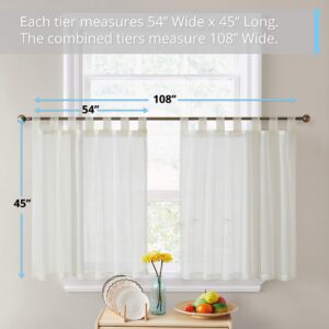 HLC.ME Ivory Sheer Voile Tab Top Window Treatment Cafe Tier Curtain Panels for Kitchen, Bedroom, Small Windows and Bathroom (54 x 45 inch Long, Set of 2)