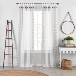 elrene home fashions shilo sheer boho tab-top window curtain panel with tassels, linen, (52 x 84)