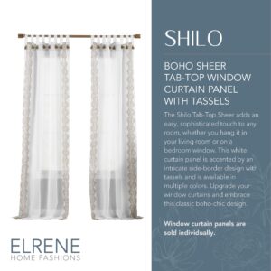 Elrene Home Fashions Shilo Sheer Boho Tab-Top Window Curtain Panel with Tassels, Linen, (52 X 84)