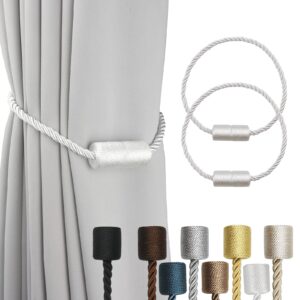 porlau 2 pack white strong magnetic curtain tiebacks outdoor elegant decorative tie backs modern rope tiebacks for drapes window curtain holdbacks for draperies