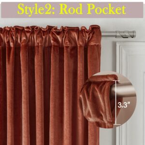 Timeper Red Velvet Curtains 96 inches - Holiday Decor Rust Velvet Curtains Back Tab Blackout Drapes Thick Soft Decorative Backdrop Curtains, Rust Red, W52 x L96, 2 Panels