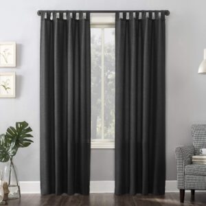 no. 918 trevor heathered texture semi-sheer tab top curtain panel pair, 40" x 84", coal