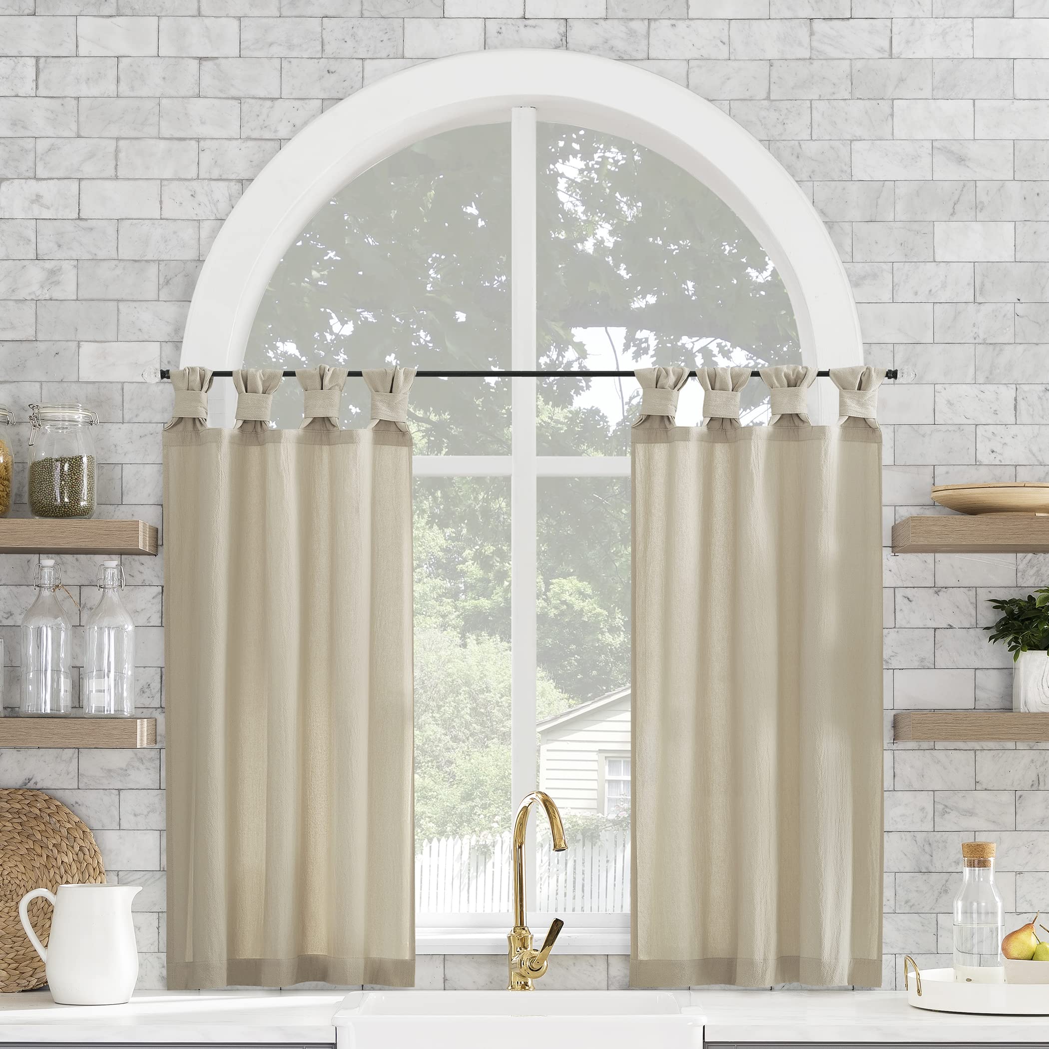 Archaeo Washed Cotton Small Window Twist Tab Cafe Curtains, 52" x 45", Oatmeal