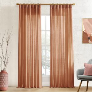 xtmyi bohemian rustic curtains for living room decor 2 panel set linen cotton sheer back tab hooks pleated fall curtains for bedroom window,pale copper rust terracotta,96 inch long