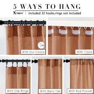 XTMYI Bohemian Rustic Curtains for Living Room Decor 2 Panel Set Linen Cotton Sheer Back Tab Hooks Pleated Fall Curtains for Bedroom Window,Pale Copper Rust Terracotta,96 Inch Long