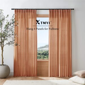 XTMYI Bohemian Rustic Curtains for Living Room Decor 2 Panel Set Linen Cotton Sheer Back Tab Hooks Pleated Fall Curtains for Bedroom Window,Pale Copper Rust Terracotta,96 Inch Long