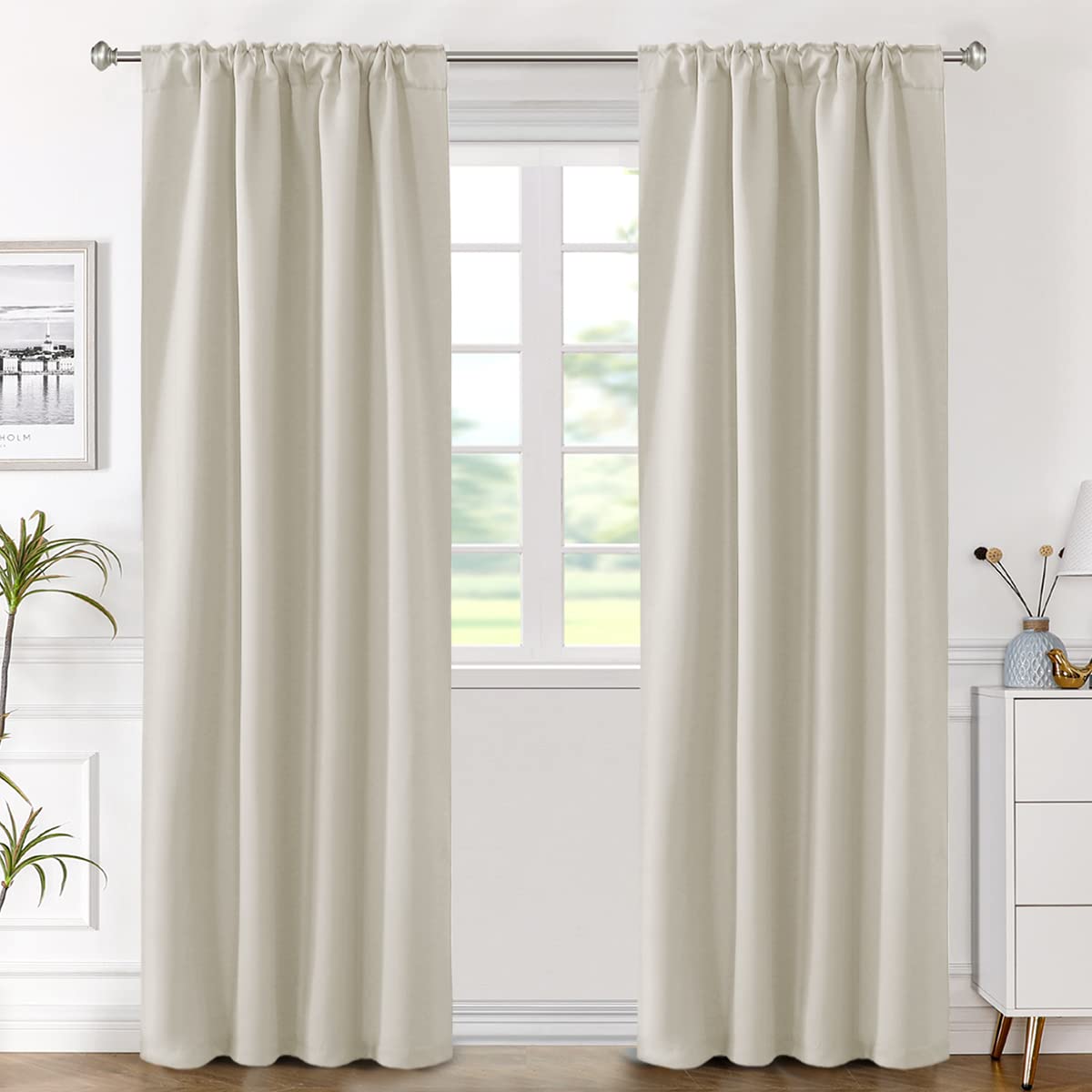 H.VERSAILTEX Blackout Curtains Thermal Insulated Window Treatment Panels Room Darkening Blackout Drapes for Living Room Back Tab/Rod Pocket Bedroom Draperies (2 Panels, Ivory/Cream, 42 x 84 Inch)