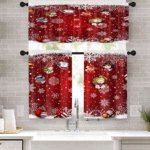 tayney christmas kitchen curtains red window curtains and valances set 36 inch, snowflakes cute xmas ball short tier curtains for kitchen, funny small kitchen decor