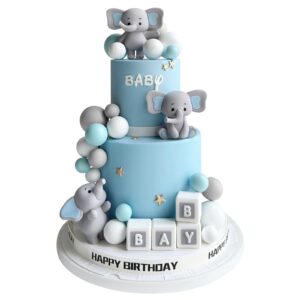 28 pcs elephant cake toppers balls cake decorations diy cake topper for boy girl baby shower birthday party decorations (blue)