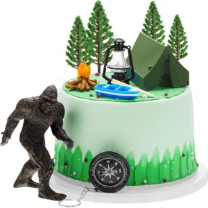 woanger 12 pcs bigfoot camping cake topper include bigfoot statue bigfoot themed party cake decor camping cake decoration sasquatch bigfoot figure for kids adults camper forest theme supplies