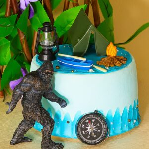 Woanger 12 Pcs Bigfoot Camping Cake Topper Include Bigfoot Statue Bigfoot Themed Party Cake Decor Camping Cake Decoration Sasquatch Bigfoot Figure for Kids Adults Camper Forest Theme Supplies