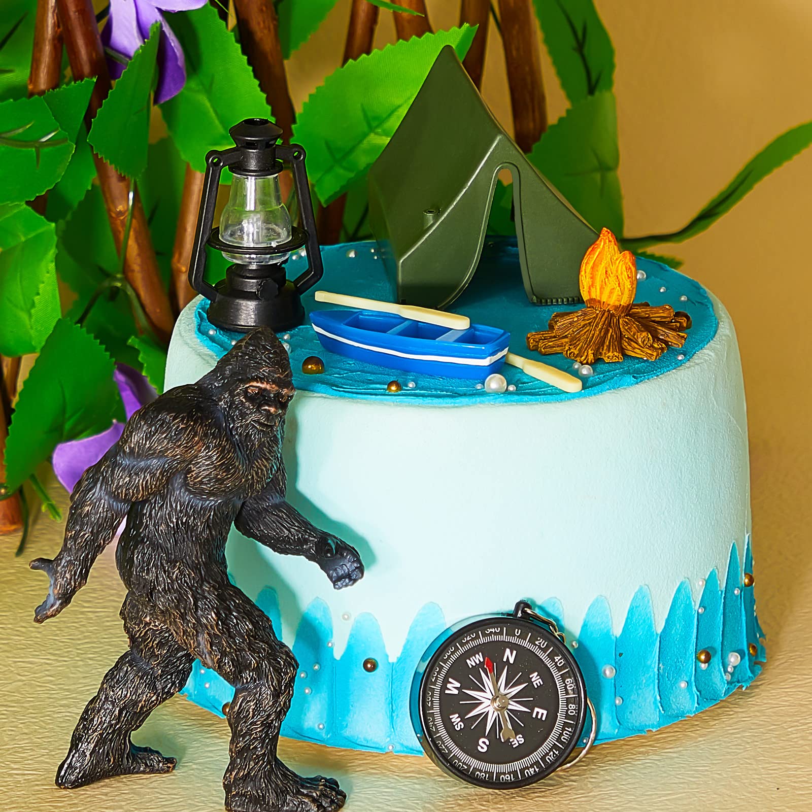 Woanger 12 Pcs Bigfoot Camping Cake Topper Include Bigfoot Statue Bigfoot Themed Party Cake Decor Camping Cake Decoration Sasquatch Bigfoot Figure for Kids Adults Camper Forest Theme Supplies