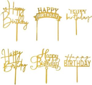 gold birthday cake topper, 6pcs acrylic birthday cake toppers happy birthday cake toppers for birthday decorations gold topper for girls women's party decorations