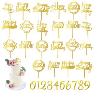 50 pcs gold happy birthday cake topper acrylic birthday cupcake topper pick for birthday party cake desserts pastries decorations (gold)