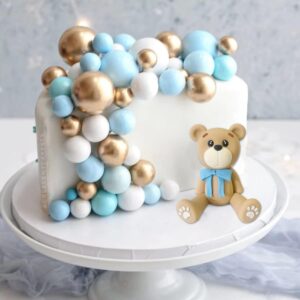 Bear Cake Toppers Bear Balls Cake Decorations with Stars Clouds Cake Toppers for Boy Girl Baby Shower Birthday Party Decorations (Blue Bear Set)