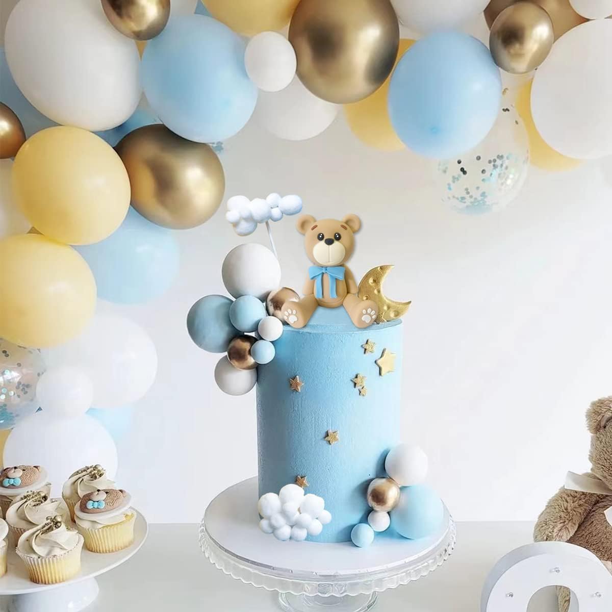 Bear Cake Toppers Bear Balls Cake Decorations with Stars Clouds Cake Toppers for Boy Girl Baby Shower Birthday Party Decorations (Blue Bear Set)